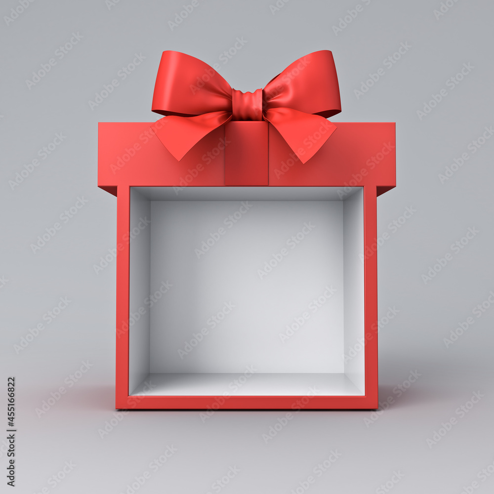 Blank red gift box exhibition booth stand or gift display showcase with ...