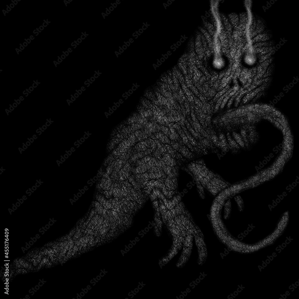 A monster with two clawed legs and a very long tongue, digital painting ...