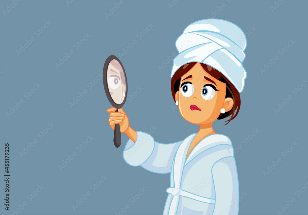 Sad Insecure Woman Looking into the Mirror Vector Cartoon Stock ...