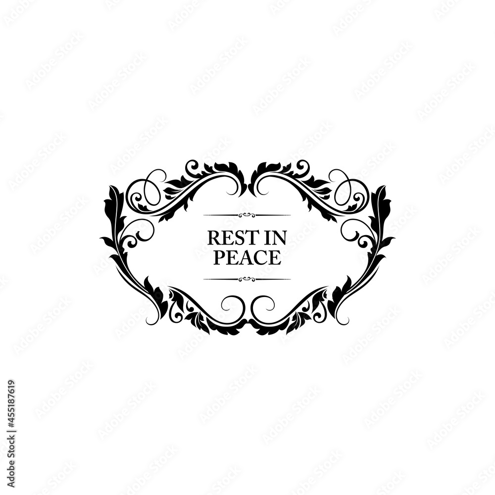 Funeral floral frame for obituary card or death RIP memorial, vector ...