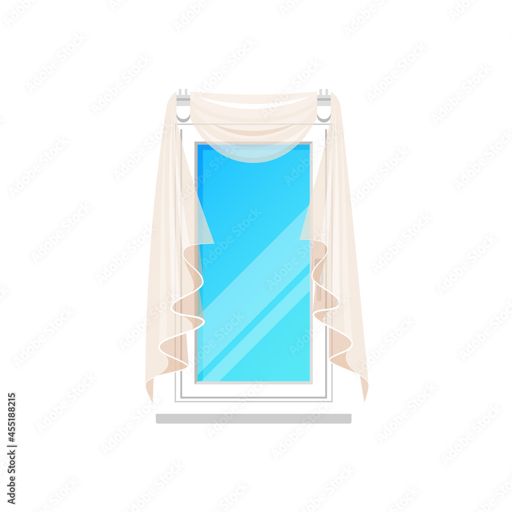 Curtains of window, house interior and home glass frame, vector room ...