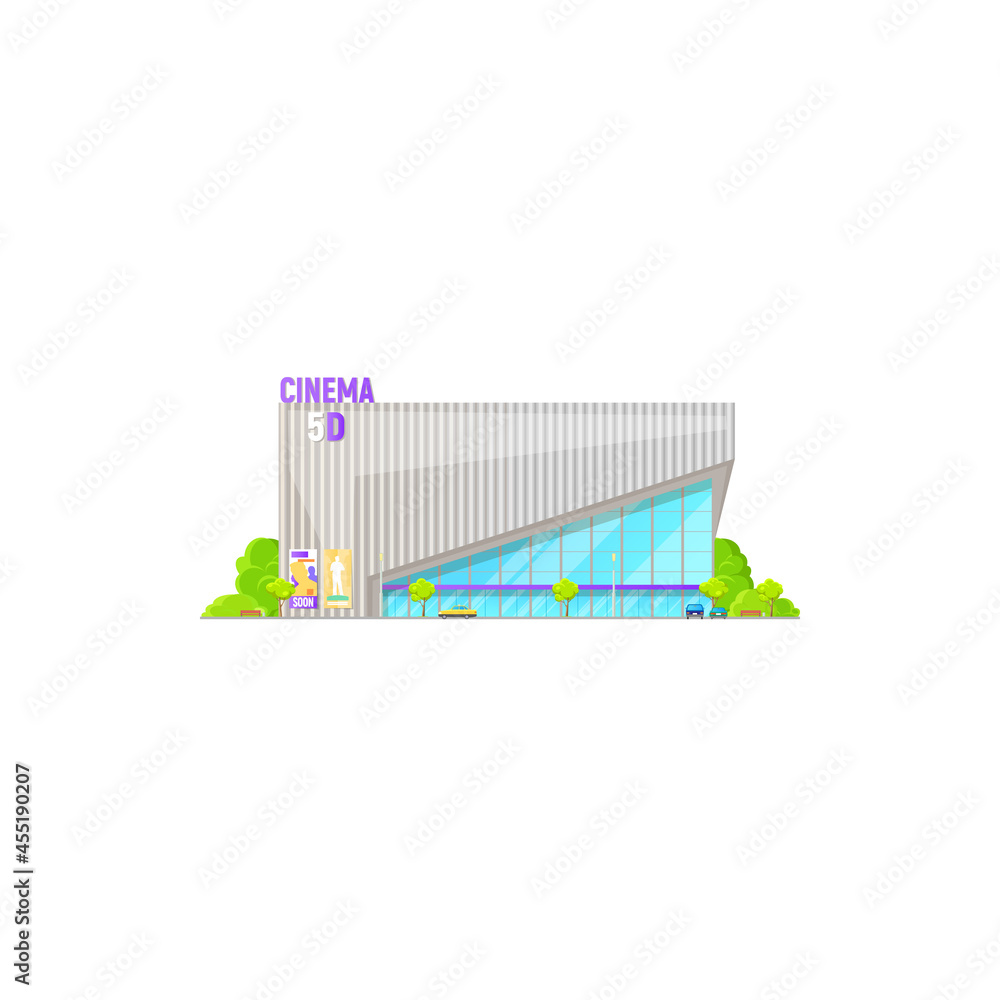 Cinema building icon, movie theater 5D, vector entrance exterior and ...