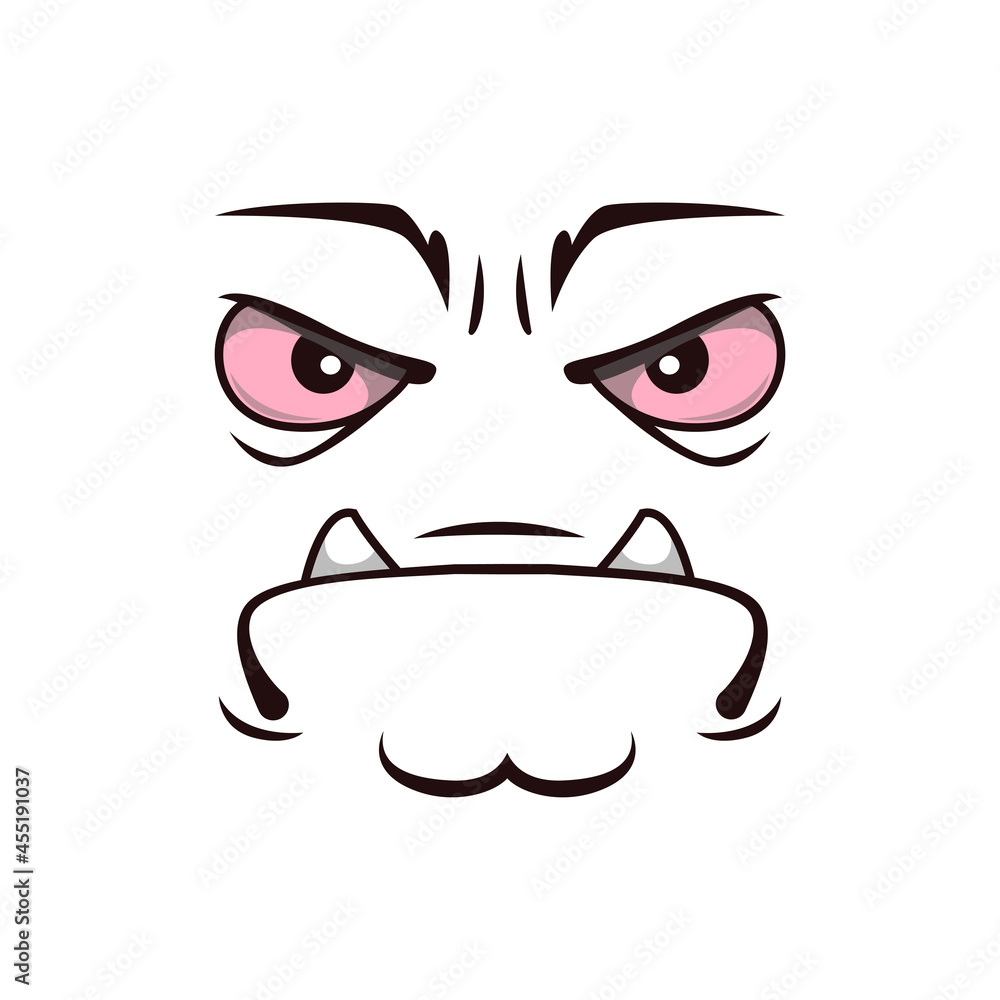 Monster face cartoon vector icon, grumpy creature, sad emotion with ...