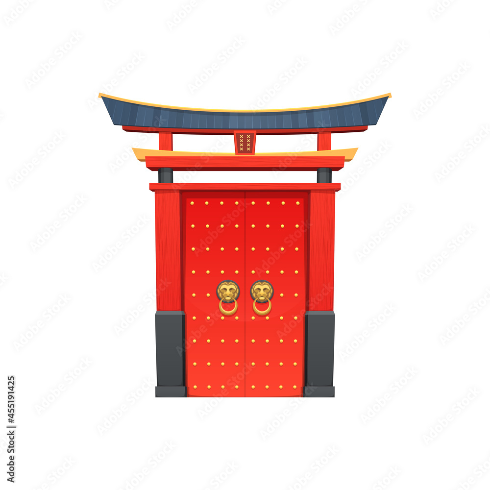 Chinese gate architecture, entrance with roof in oriental style round ...