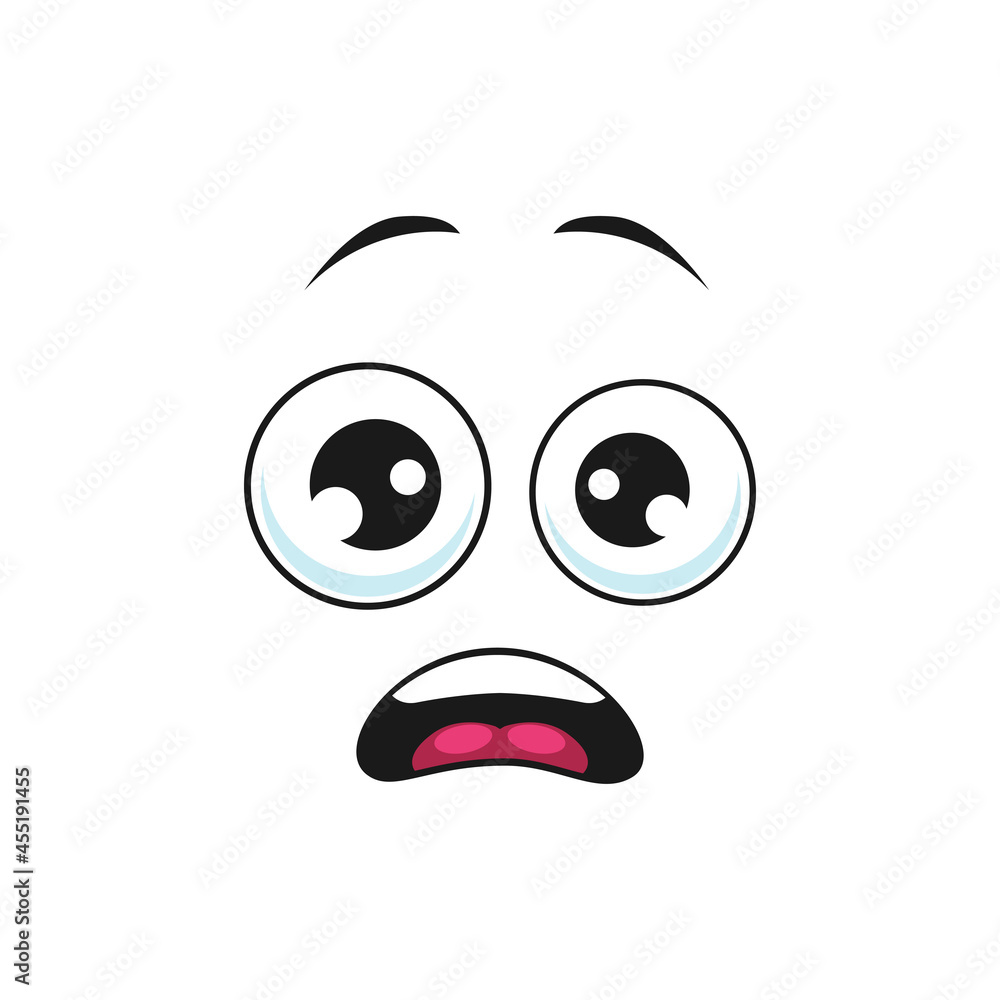 Terrified or frightened emoji with shocked face isolated flat character ...
