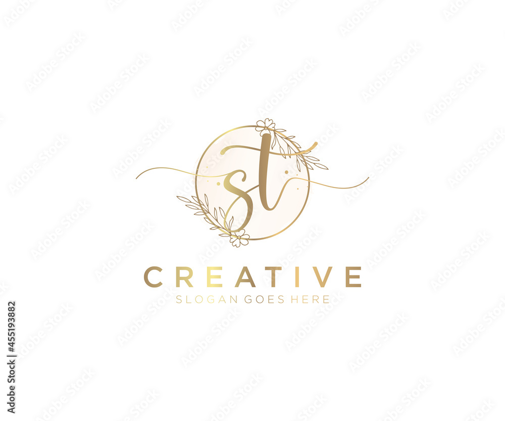 initial ST Feminine logo beauty monogram and elegant logo design ...