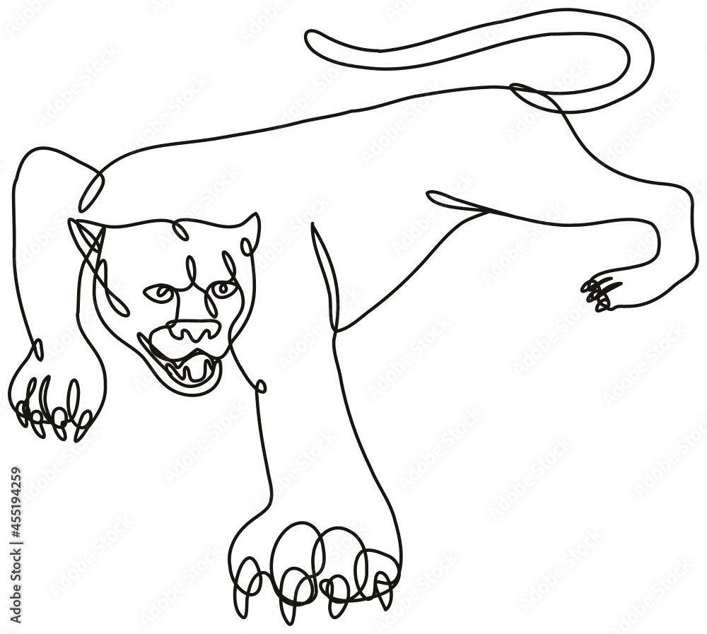 Continuous line drawing illustration of a Panther Crouching viewed from ...