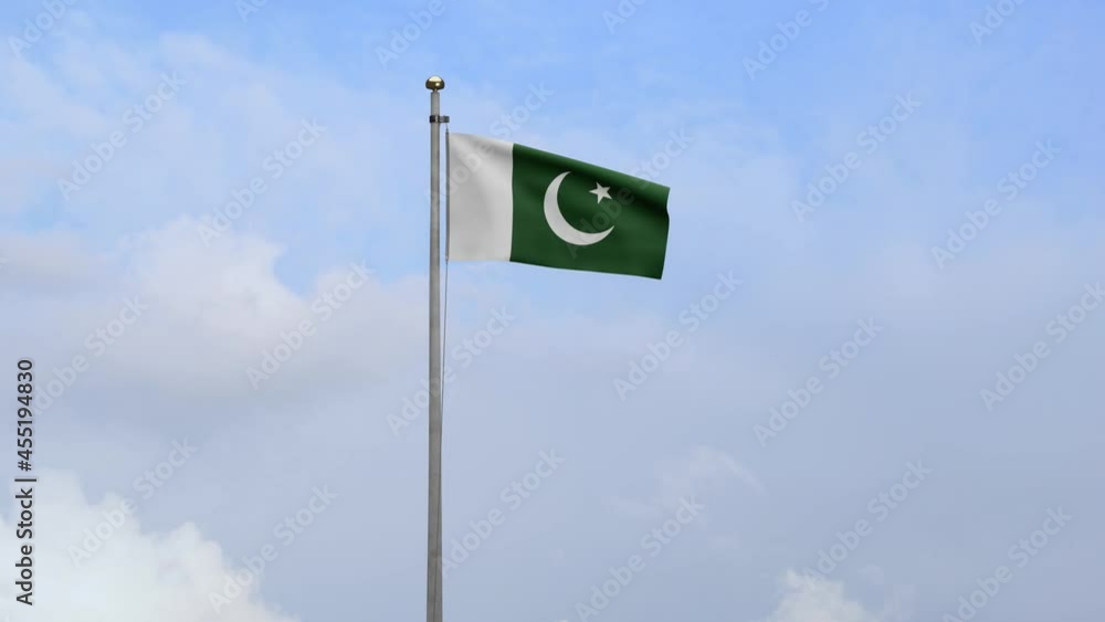 3D, Pakistani flag waving on wind with blue sky and clouds. Pakistan ...