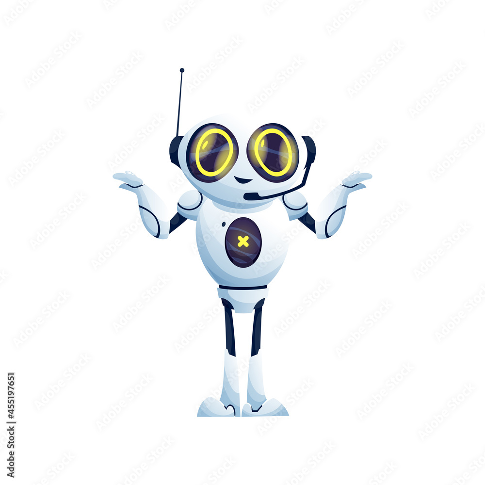 Cartoon robot confused or mistaking, not knowing what to do isolated ai ...