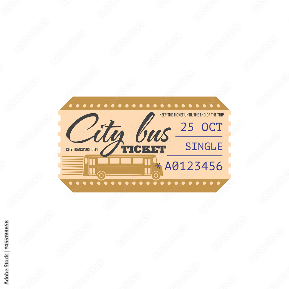 City bus single ticket isolated template. Vector tourist ticket on ...