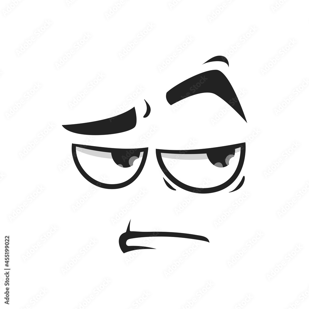 Cartoon face vector suspecting emoji with eyes look sullenly and closed ...