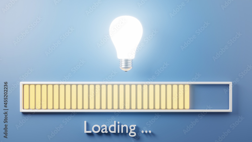 Loading bar progressing with bulb almost complete, Idea loading concept ... Loading bar progressing with bulb almost complete, Idea loading concept ...