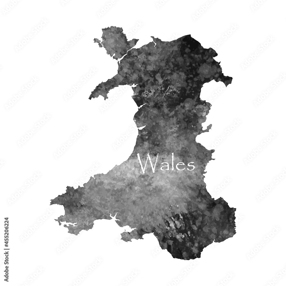 Old abstract grunge map of Wales with ancient map and letters on white ...