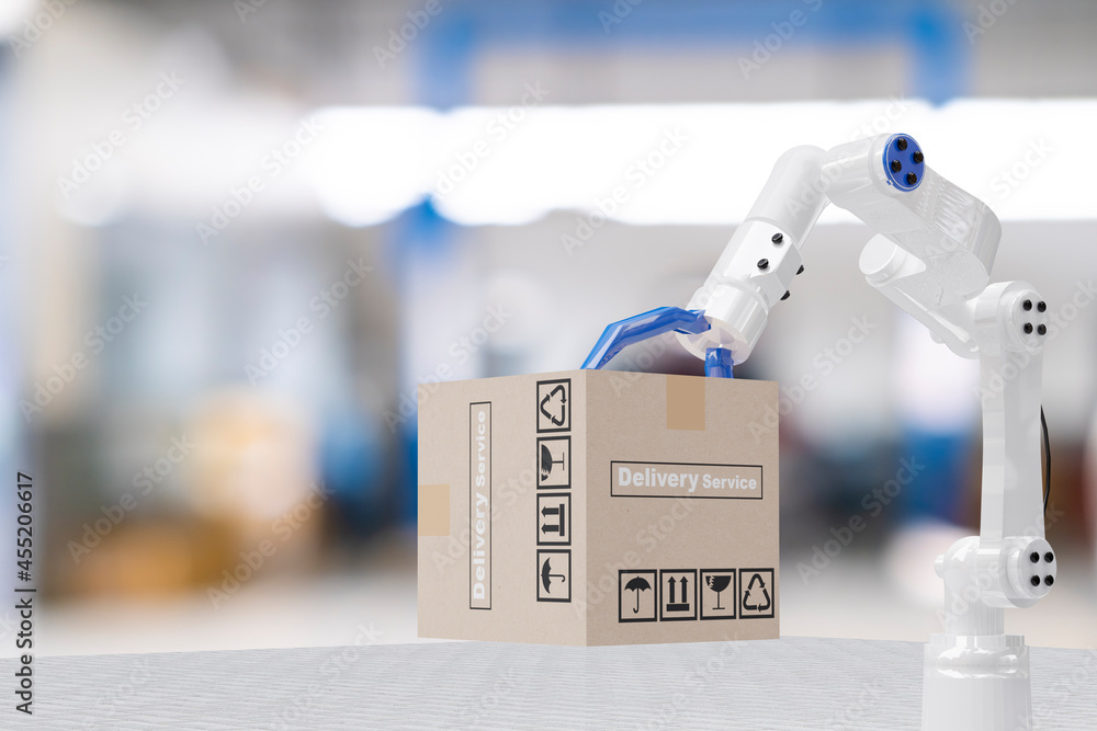 inspection transport cargo box with hand robot ai machine.for service ...