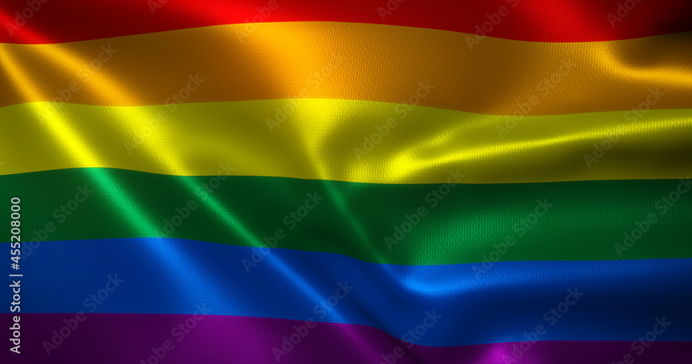 LQBT Flag, LQBTQ+ Pride Flag with waving folds, close up view, 3D ...