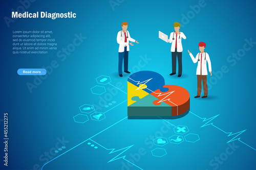 Doctor team diagnosis patient health problem in heart shape jigsaw ...