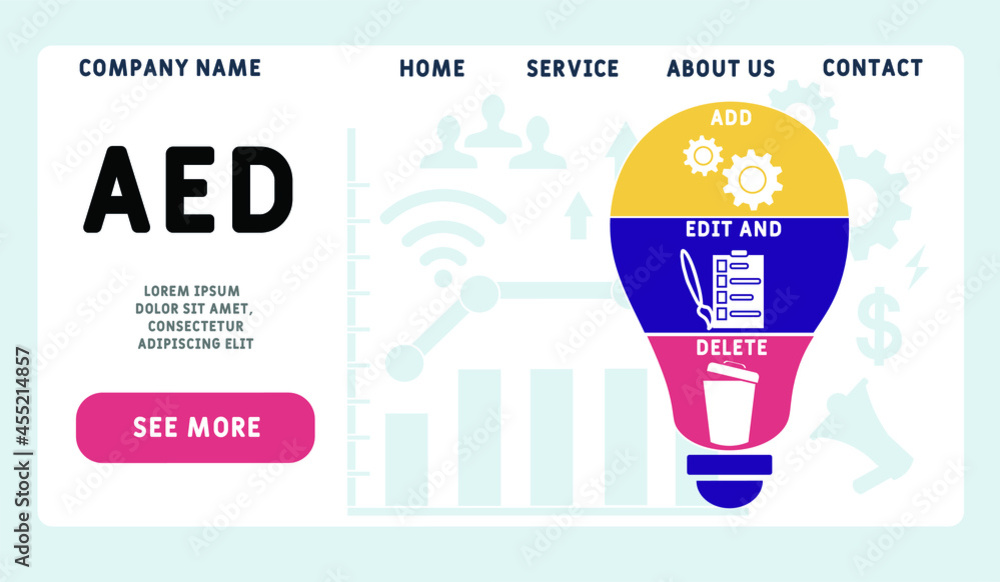Vector website design template . AED - Add, Edit and Delete acronym ...