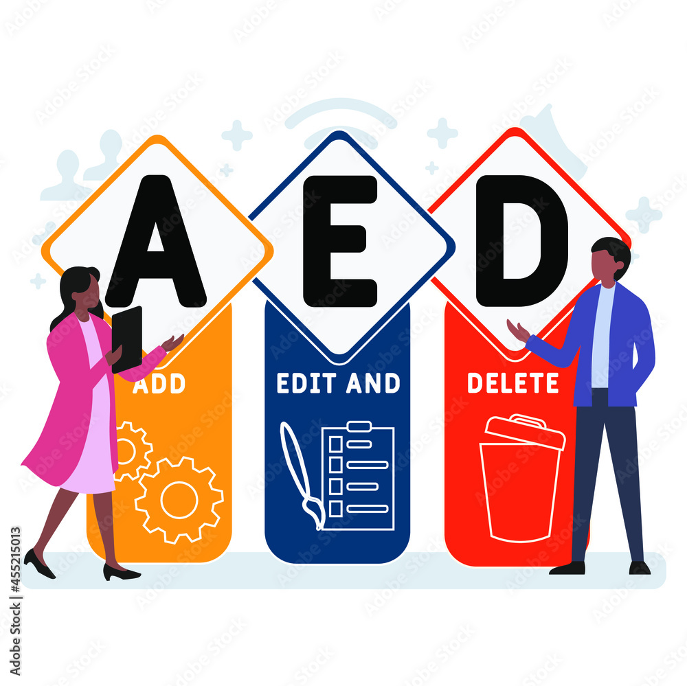 Flat design with people. AED - Add, Edit and Delete acronym. business ...