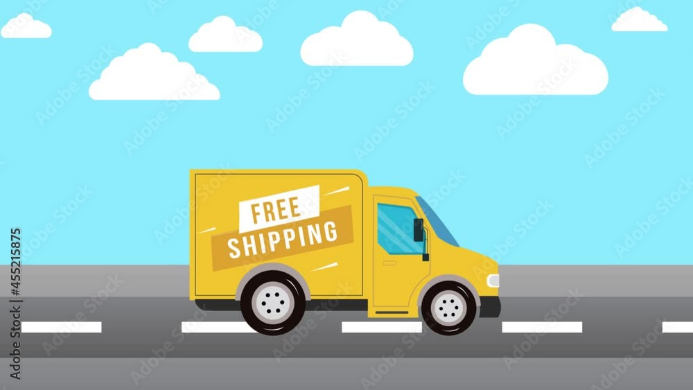 Free shipping service 4K animation video. Cartoon running yellow ...