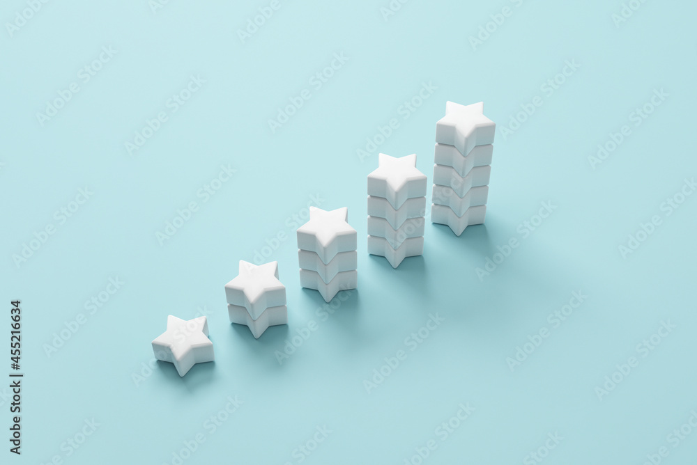 Stair shape with the five star symbol. The best rating, the best ...