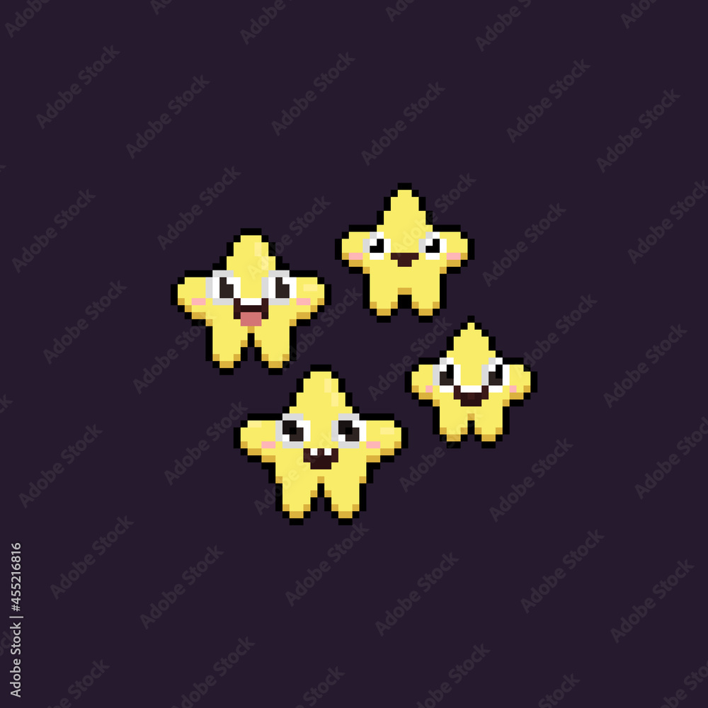 Pixel art set of cute cartoon star character Stock Vector | Adobe Stock