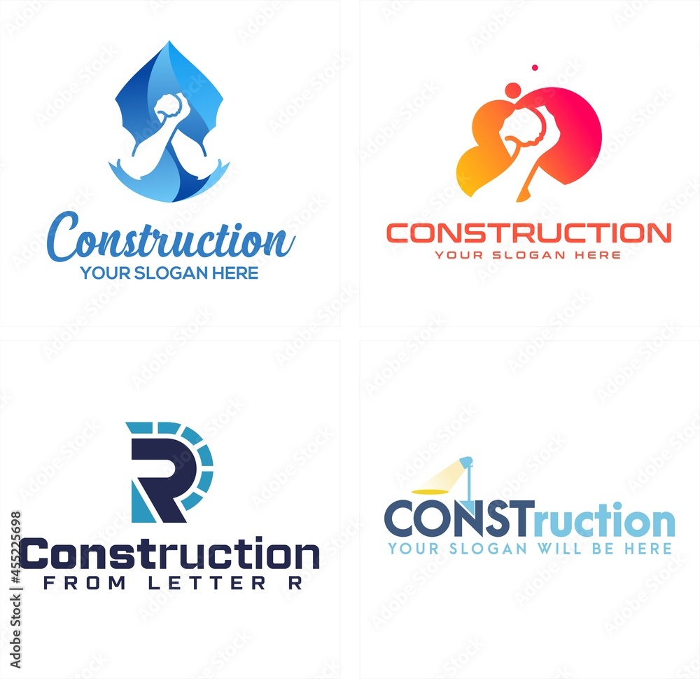 Modern construction hands water and brick architecture icon logo design ...