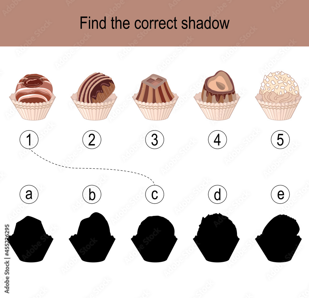 Find the correct shadow puzzle with chocolate sweets. Illustration can ...