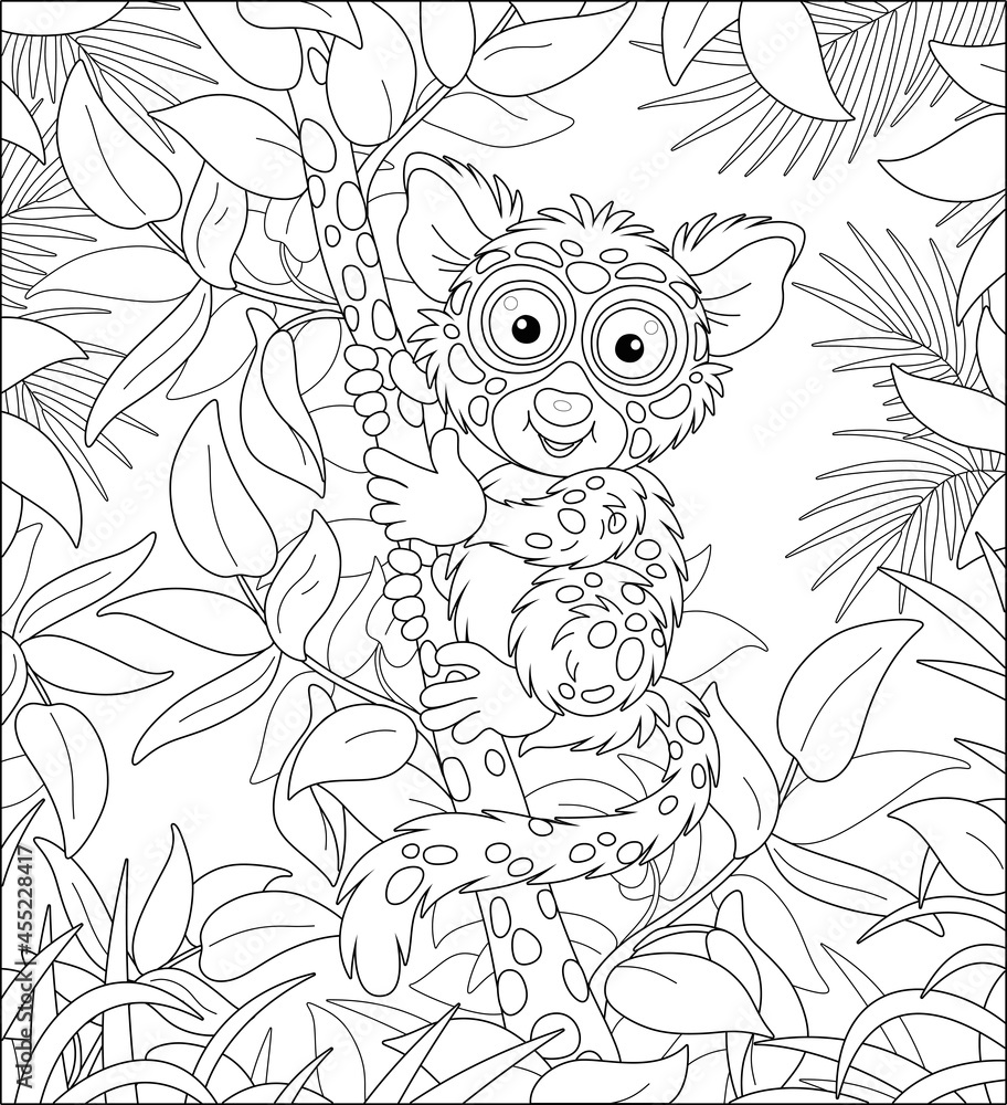 Vetor de Funny small Philippine tarsier, tree-dwelling exotic primate ...