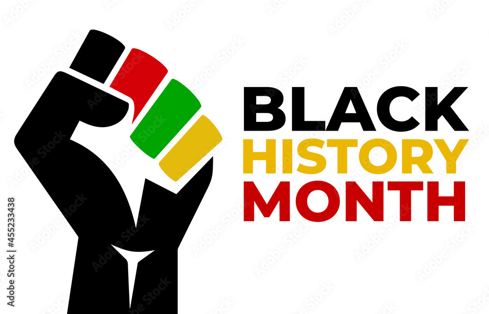 Black history month lettering with black power hand fist icon over ...