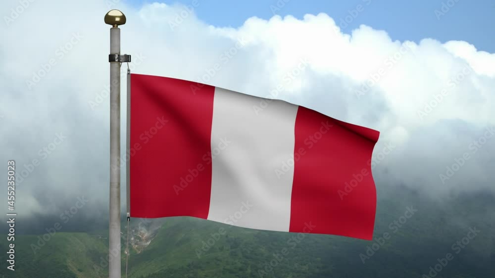 Vidéo Stock 3D, Peruvian flag waving on wind at mountain. Peru banner ...