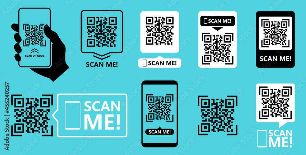 QR code scan for smartphone. Qr code frame vector set. Template scan me Qr code for smartphone ...