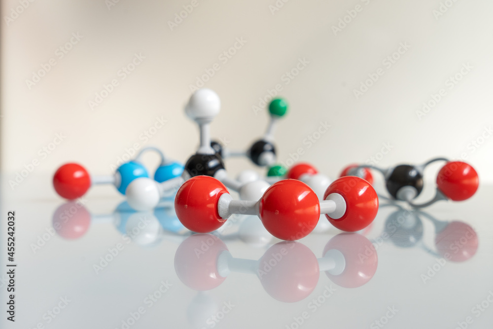 Close-up ozone molecule with differents greenhouse gases at the bottom ...