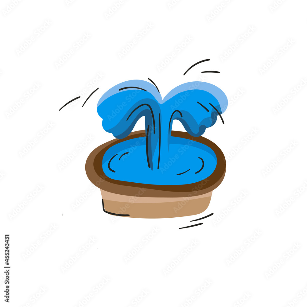 Cartoon fountain isolated on white background. Hand drawn waterworks ...
