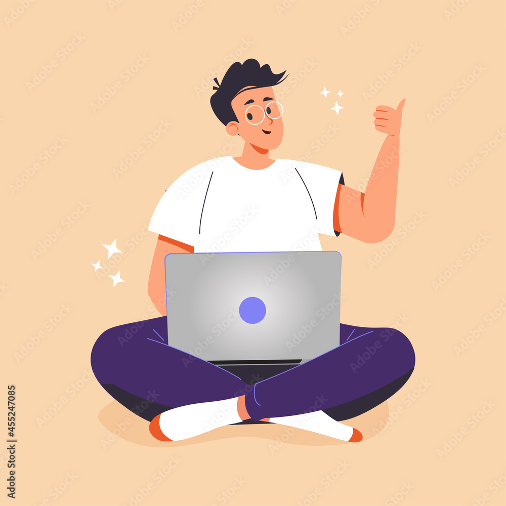 Freelance, Online distant work, internet technologies concept. Happy ...