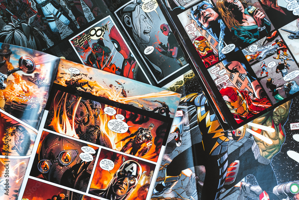 Comics book page background. Rostov-on-Don, Russia. 5 September 2021 ...