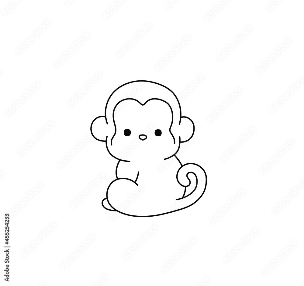 Vector isolated cute cartoon monkey line drawing. Colorless contour ...