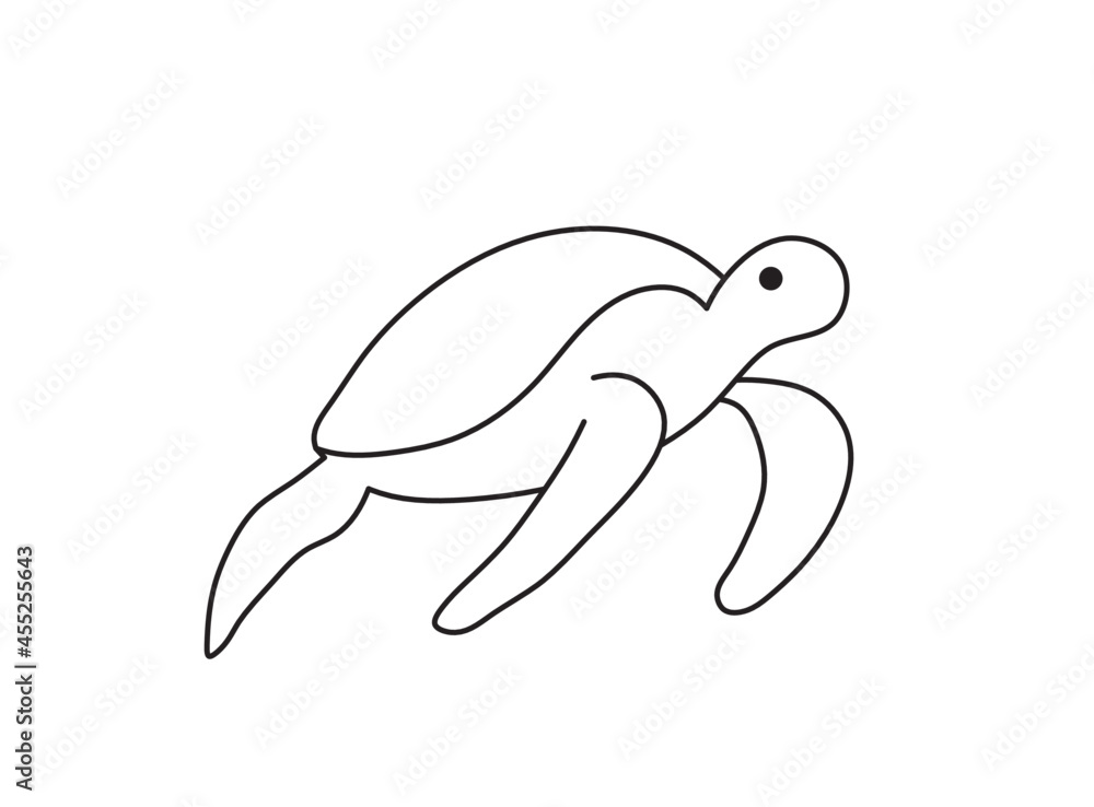 Vector isolated cute cartoon simple turtle drawing. Colorless one line ...