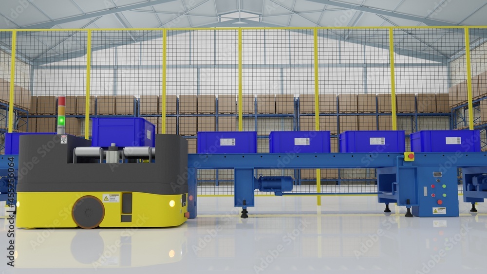 Factory 4.0 concept: The AGV (Automated guided vehicle) is carrying ...