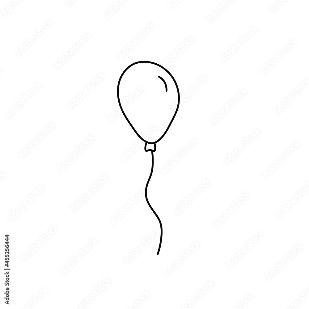 Vector isolated small simple balloon contour black line drawing. Flying ...