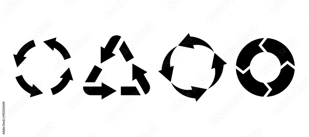 Recycling environmental labels. Black silhouette. Circle and triangle ...