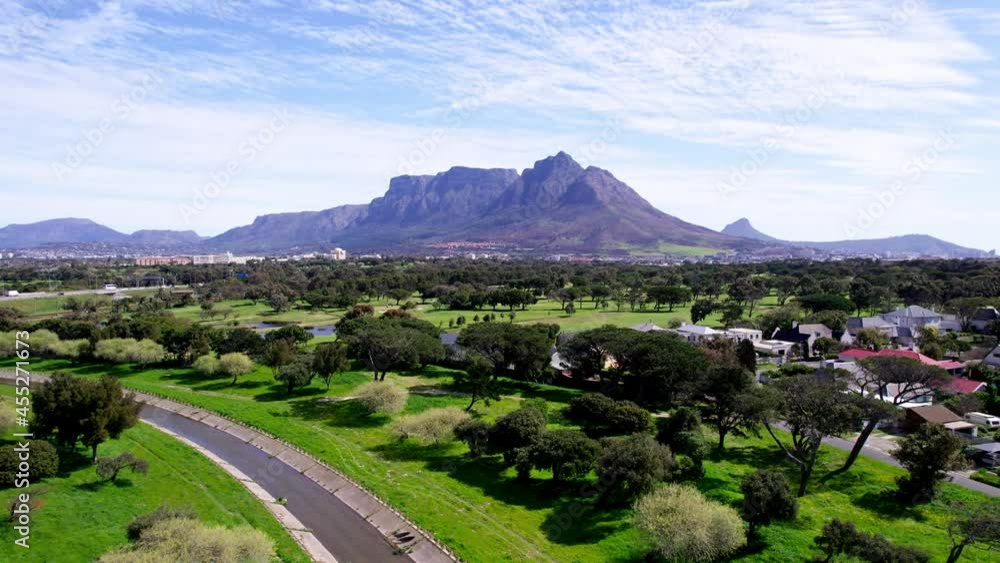 4K Aerial drone panning view of the eastern side of Table Mountain ...