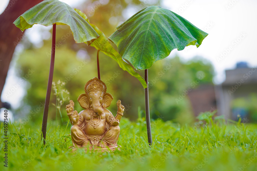 Water splash on lord ganesha sculpture. celebrate lord ganesha festival ...