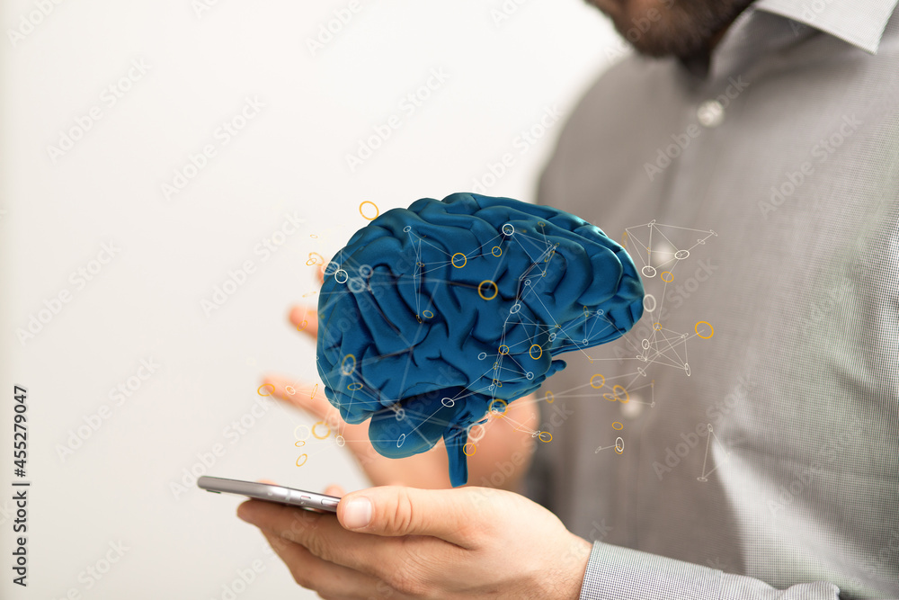 Brain. Digital brain. 3D Science and Technology concept. Neural network ...