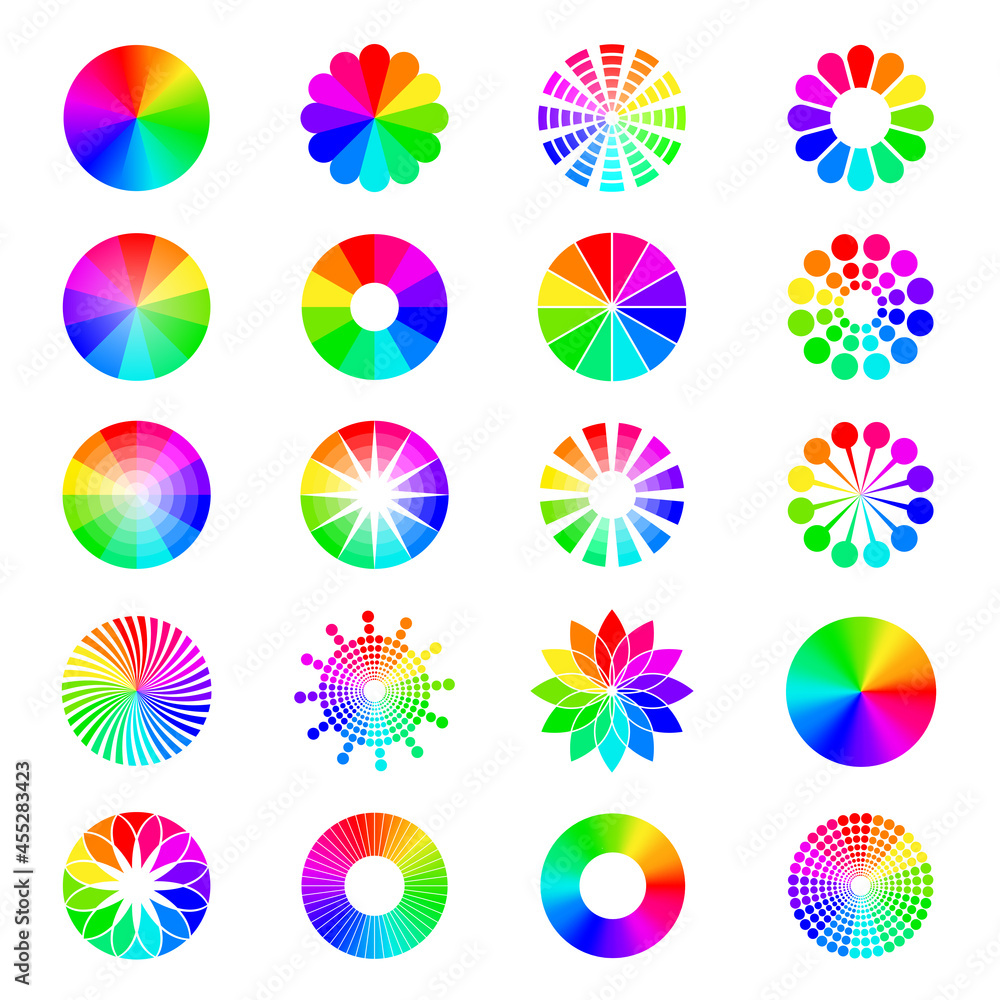 Rgb shapes. Round selective wheels colored circles spectrum waves ...