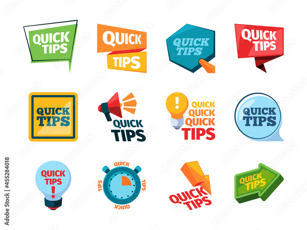 Quick tips. Promo labels idea reminder stickers education messages ...