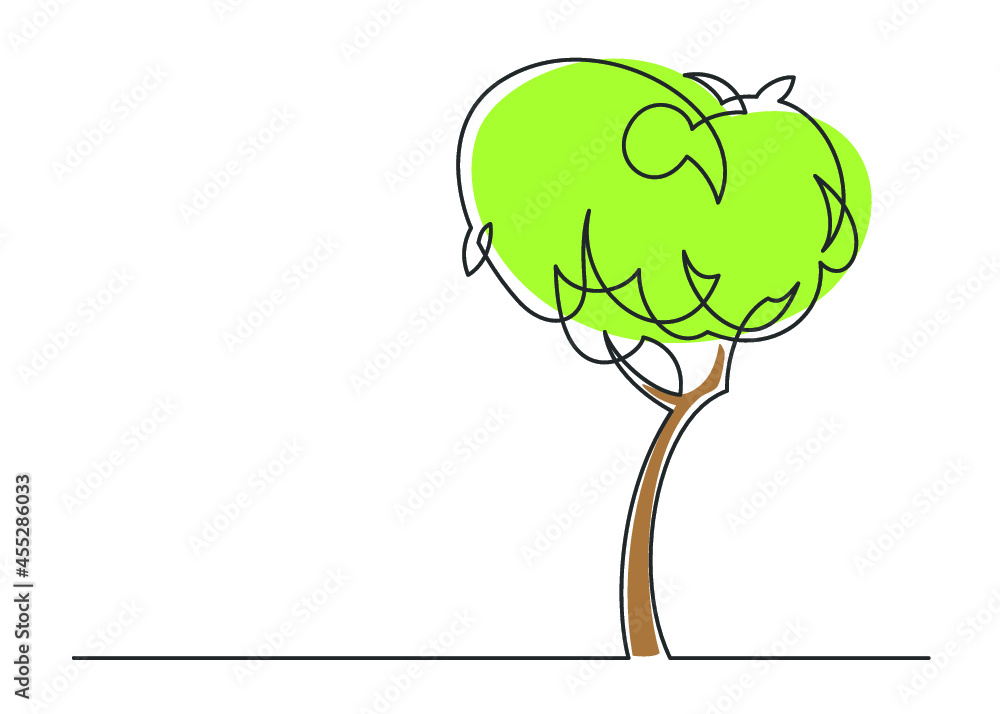 Continuous line drawing of tree on white background. Green olive tree ...