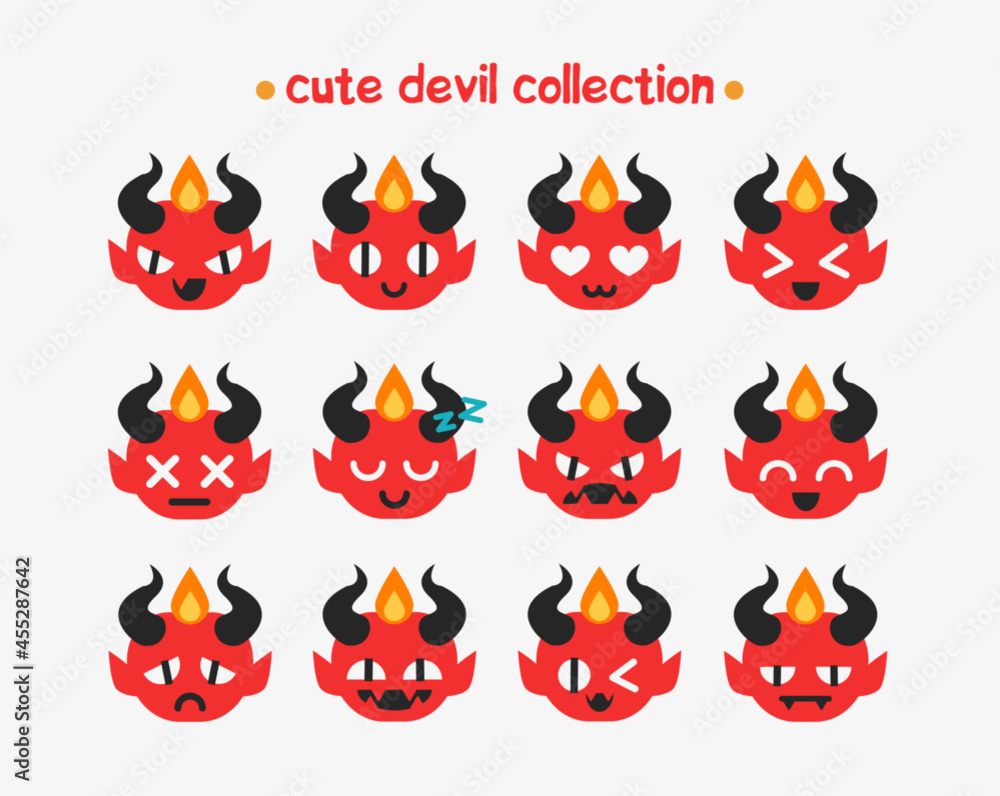 Collection of cute evil faces. Hand drawn Halloween cute and kawaii ...