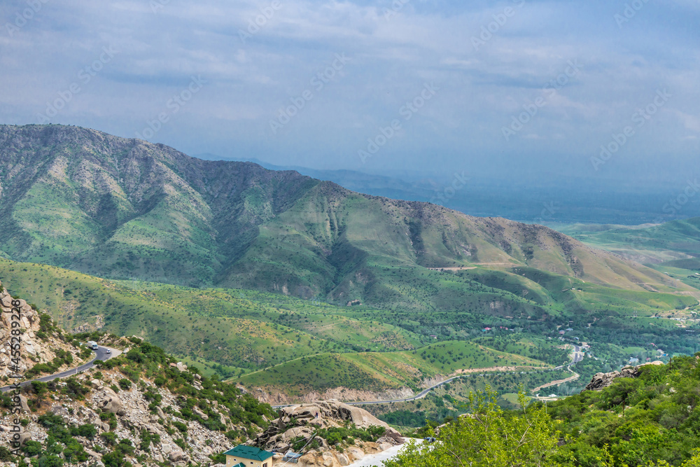 Panorama of Zarafshan mountains in eastern Uzbekistan. Mountains are ...