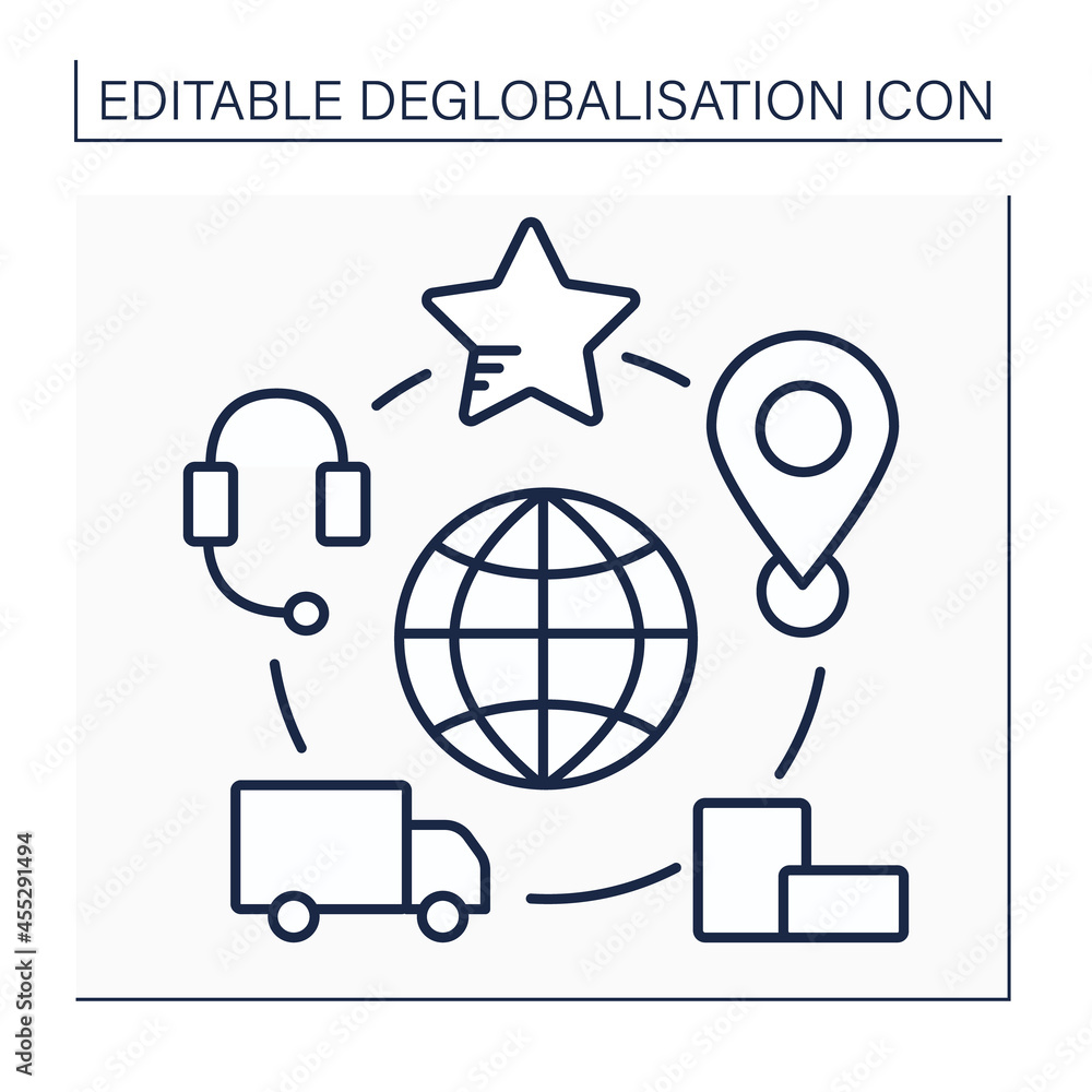 Supply chains line icon.Global network between companies and suppliers ...