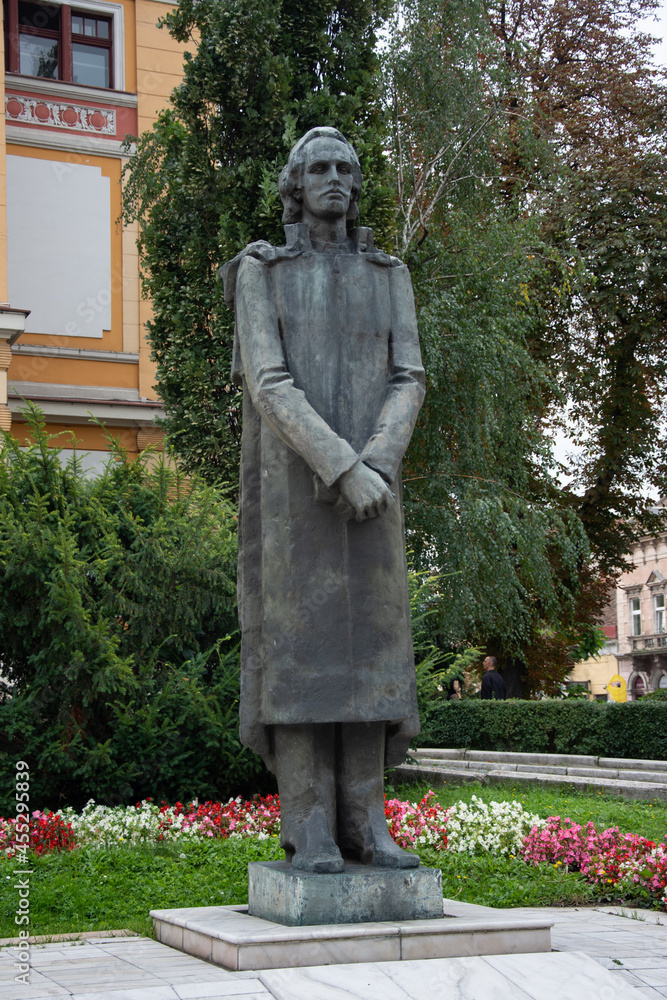 Statue of Mihai Eminescu Cluj Romania, August, 2021 Avram Iancu Square ...